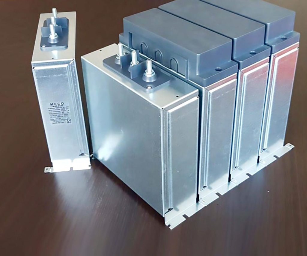 Three-phase and Single-phase capacitors for power factor correction.